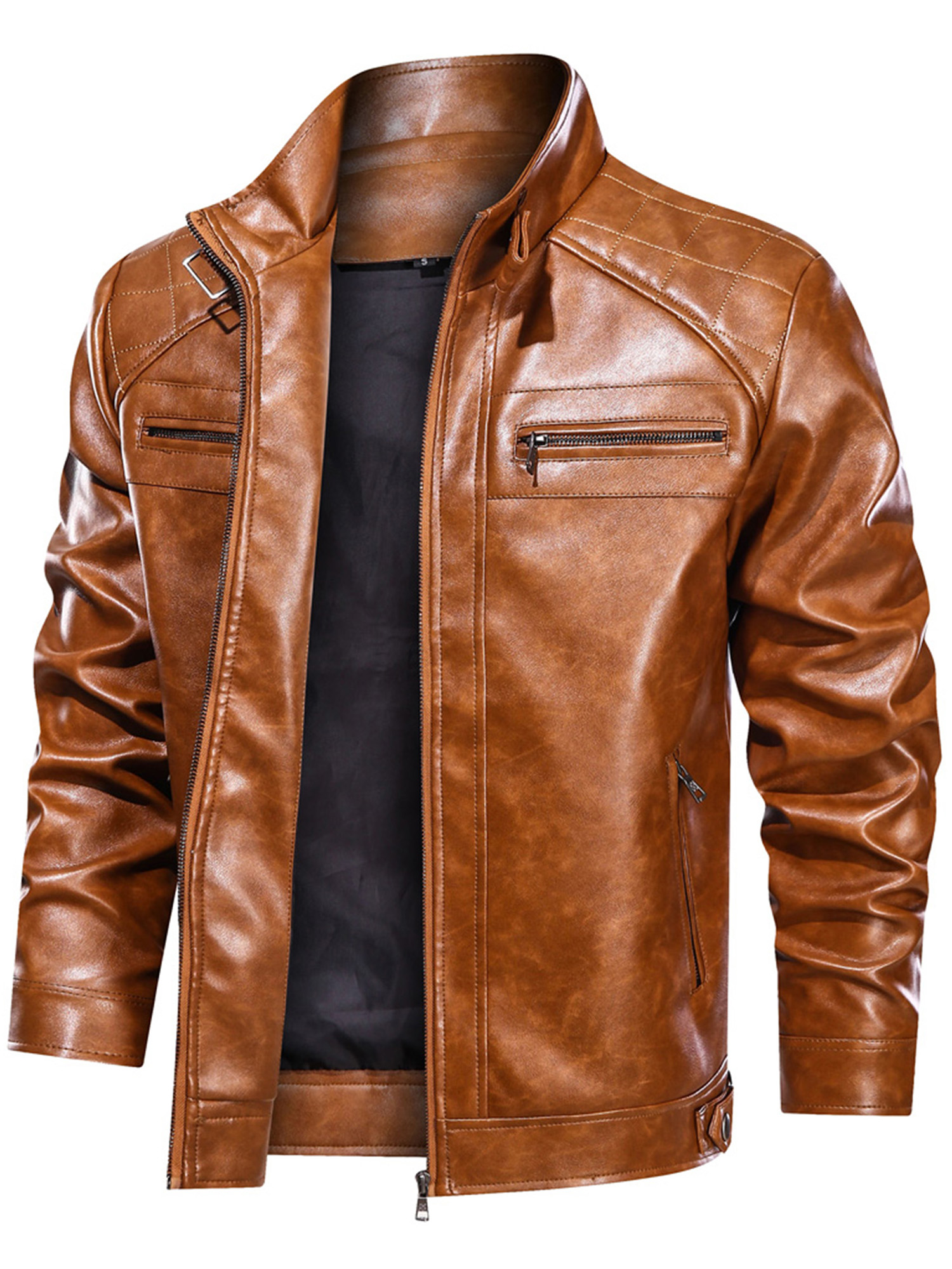 FEDTOSING Leather Jackets for Men Full Zipper Casual Motorcycle Bomber ...