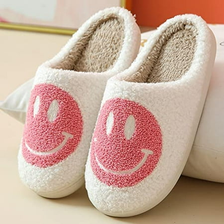 Smiley Face Slippers for Women Fuzzy Smiley Slippers with Smile Retro ...