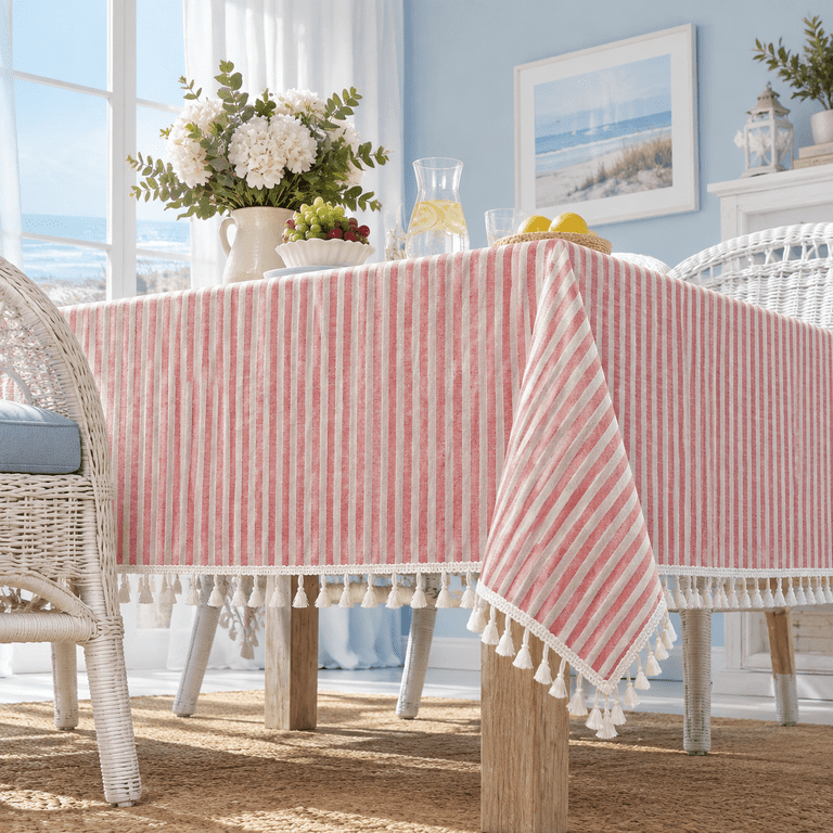Tablecloth Striped Fringe Table Cloth Rectangular Tableclothston Linen ...