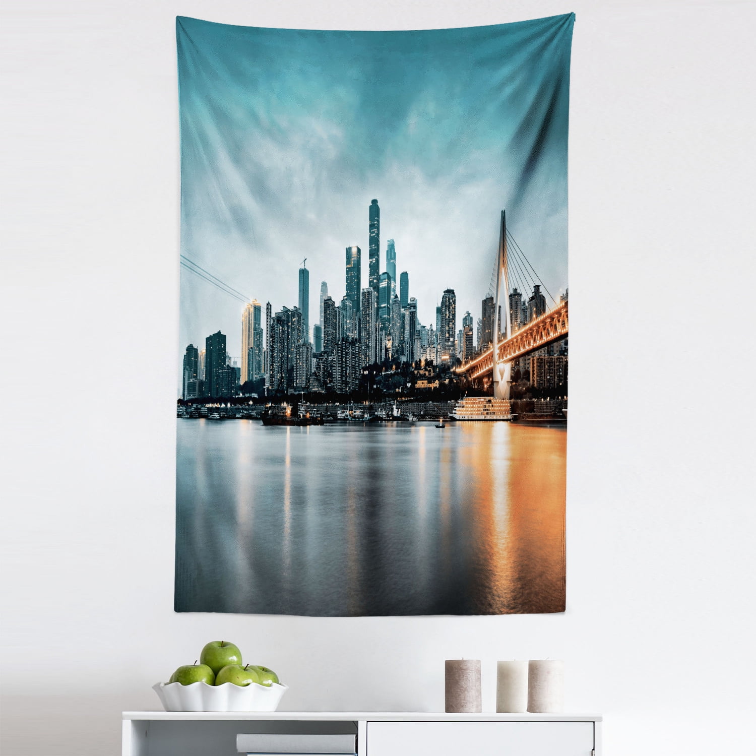 City Tapestry, Downtown Coastline Buildings and Bridge Modern ...
