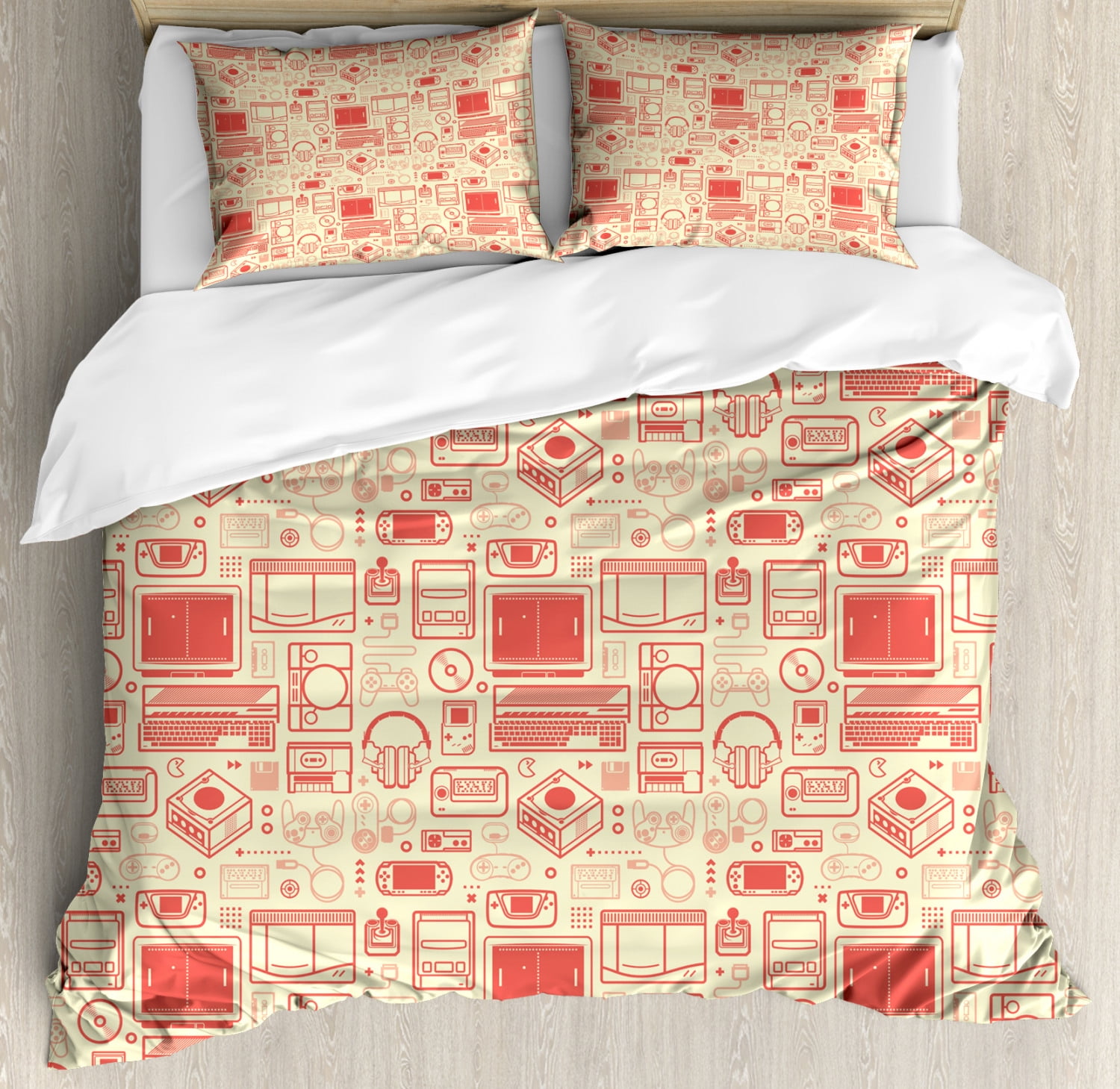 Old School Duvet Cover Set King Size, Nostalgic Bicolour Continuous ...