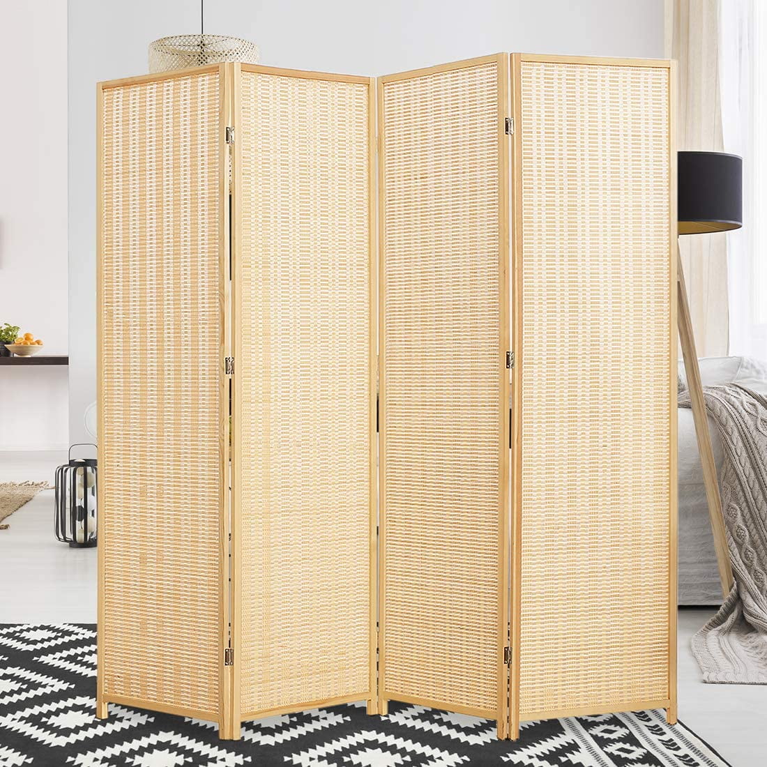Jostyle Room Divider Privacy Screen with Natural Bamboo, 4-Panel 5 ...