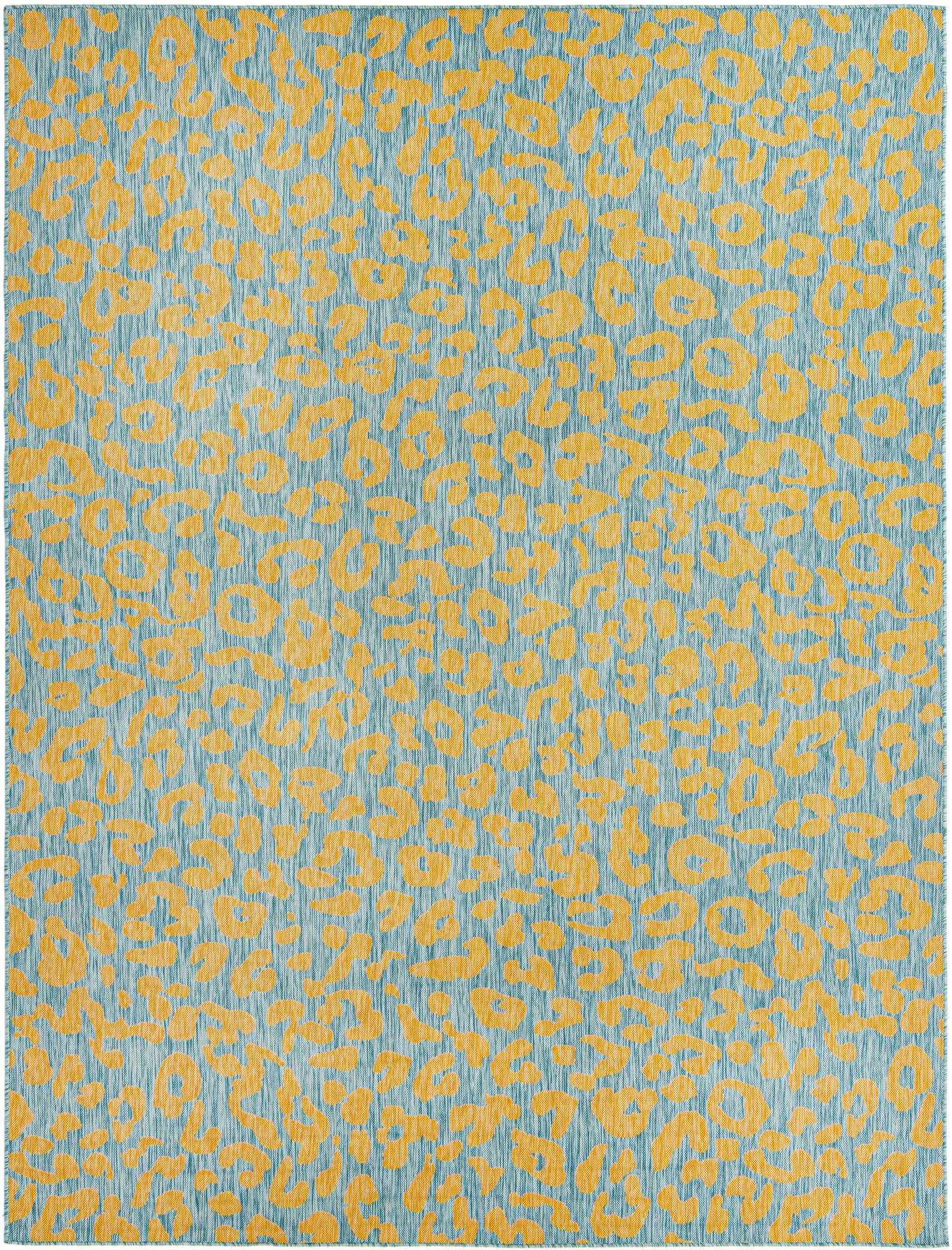 Unique Loom Leopard Indoor/Outdoor Safari Rug Blue Yellow/Blue 9' x 12 ...