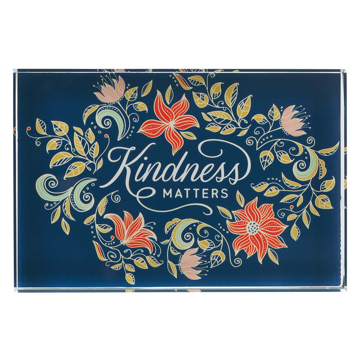Kindness Matters Blue Floral Glass Plaque Inspirational Home or Office ...