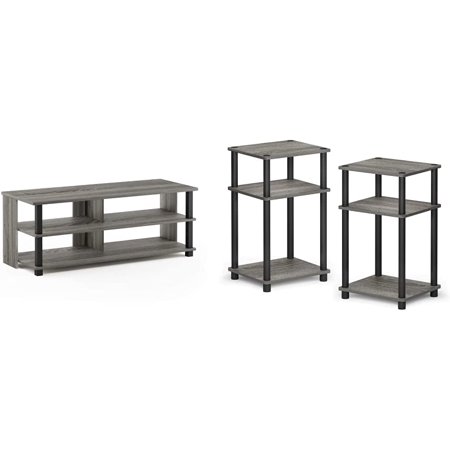 SINDA 17077GYW/BK Sully 3-Tier Stand for TV up to 50, French Oak Grey/Black & Just 3-Tier Turn-N ...