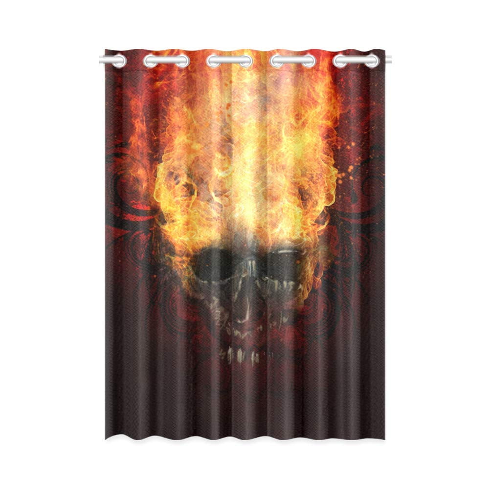 MKHERT Burning Skull Blackout Window Curtain Drapes Bedroom Living Room ...