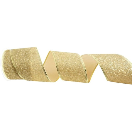 Gold Ribbon, 2.5 Inch Christmas Ribbon Wired Edge Gold Glitter Ribbon ...