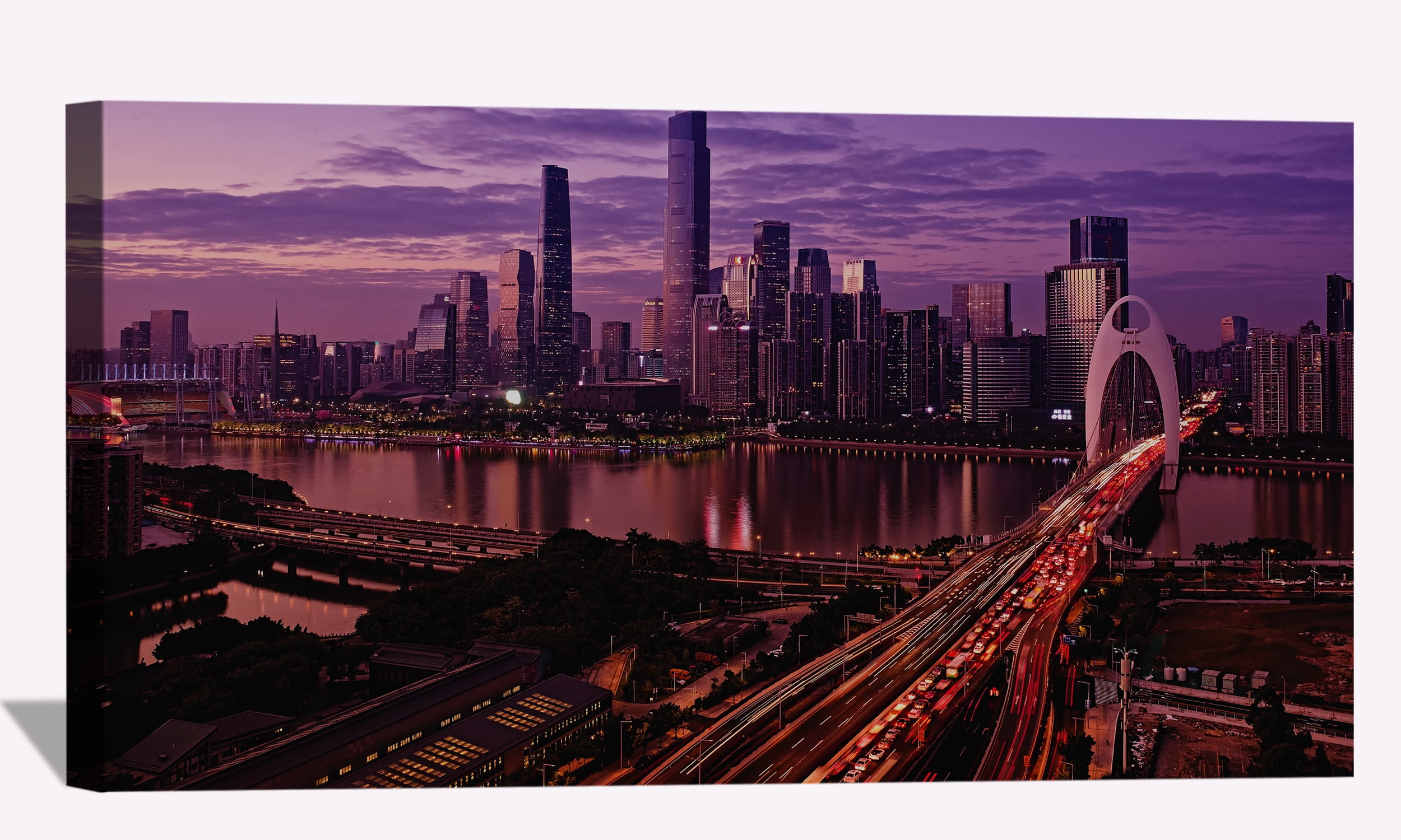 City Night View Wall Art City Skyline Picture Canvas Art Downtown Night ...