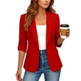 BiZtdJrK Red Blazers for Women Lightweight Ruched 3/4 Sleeve Lapel ...