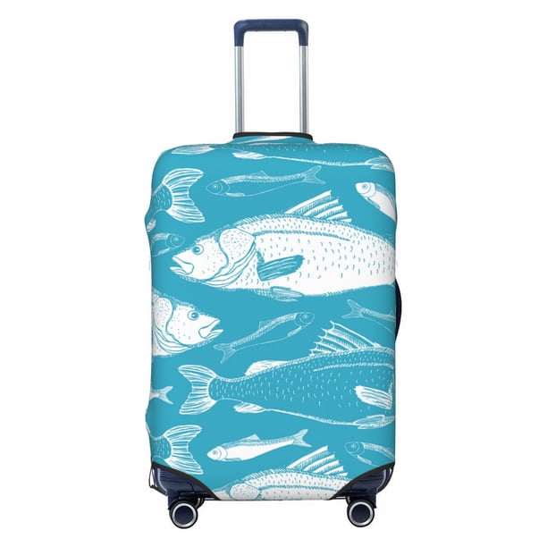 YFYANG Polyester Elastic Luggage Cover, Blue Vintage Fish Texture ...
