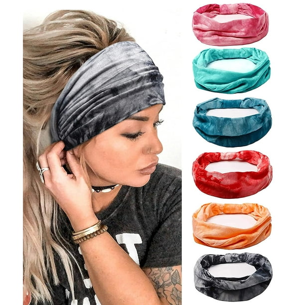 6PCS Wide Boho Headbands for Women Non-Slip Headwraps Yoga Running ...