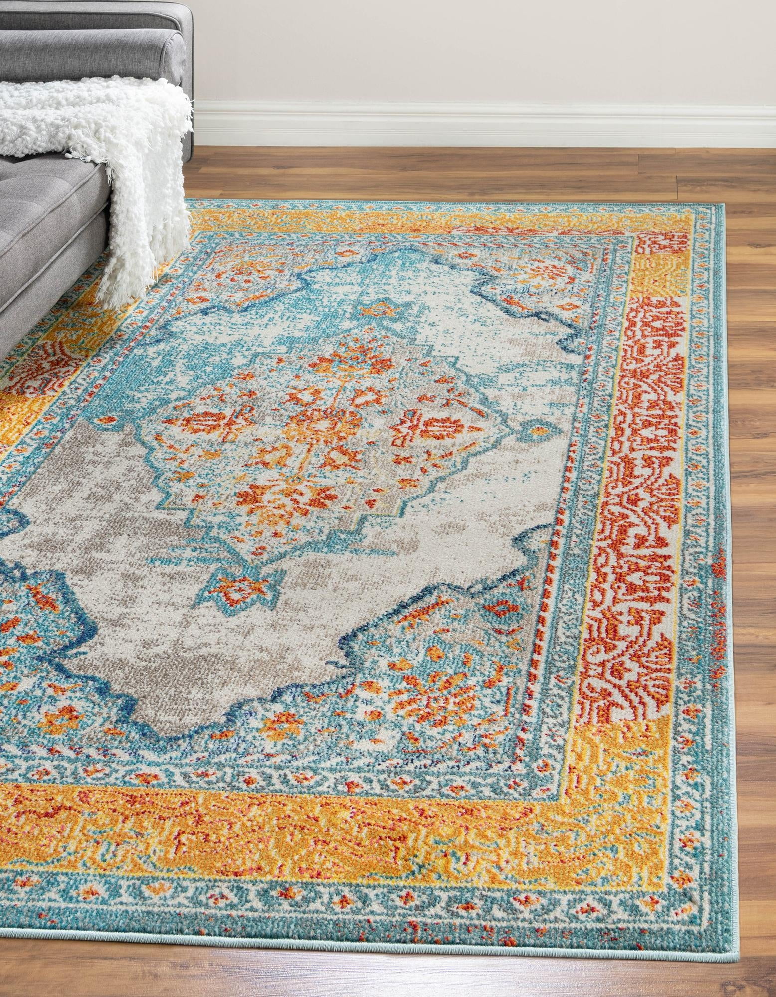 Rugs.com Carnevale Collection Rug – 9' x 12' Blue Medium Rug Perfect ...
