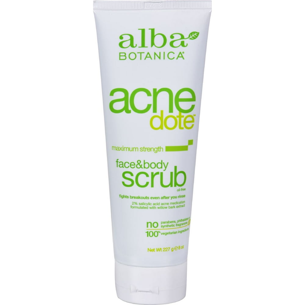 Alba Botanica Acne Dote Face & Body Scrub, Maximum Strength 8 oz ...