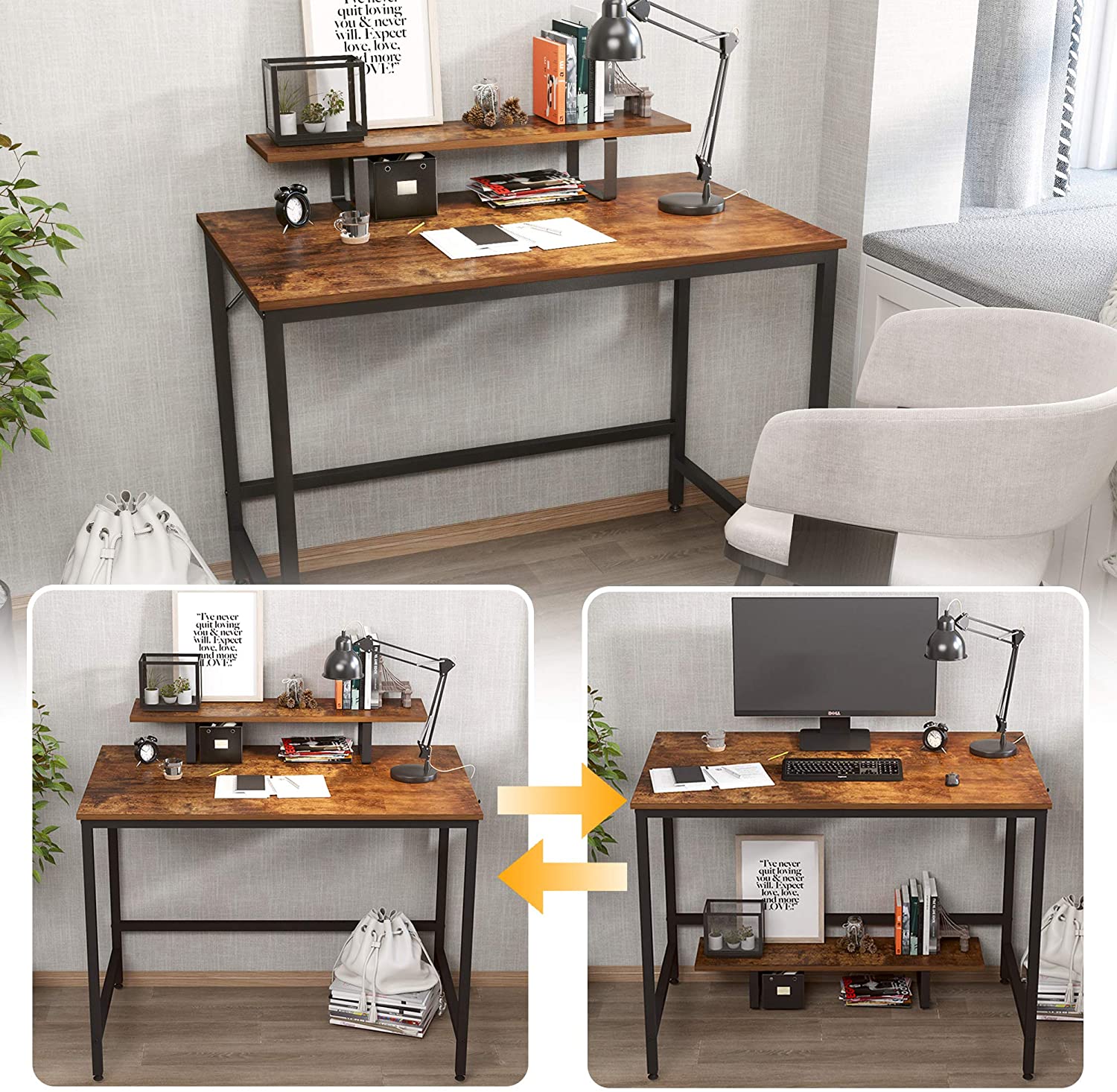 Buy JOISCOPE Computer Desk with Monitor Stand, Gaming Desk with Dual ...