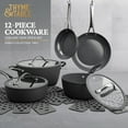 Thyme & Table12-Piece Non-Stick Signature Cookware Set, Pots and Pans Set- Grey & Gunmetal ...