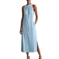Royal Blue Womens High Waisted Plain Long Dresses for Women Sleeveless ...