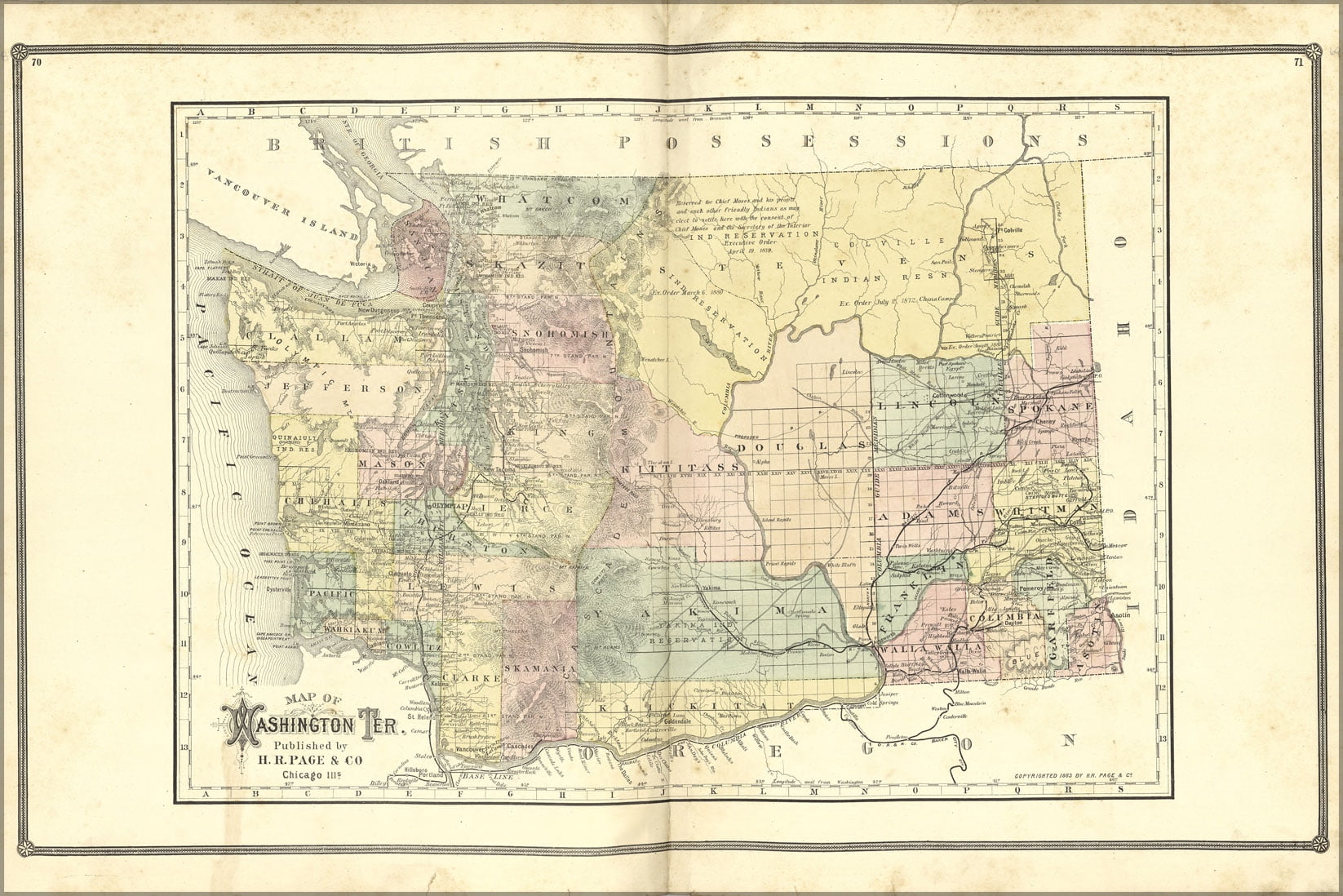 24"x36" Gallery Poster, Map of Washington Territory state 1885 ...