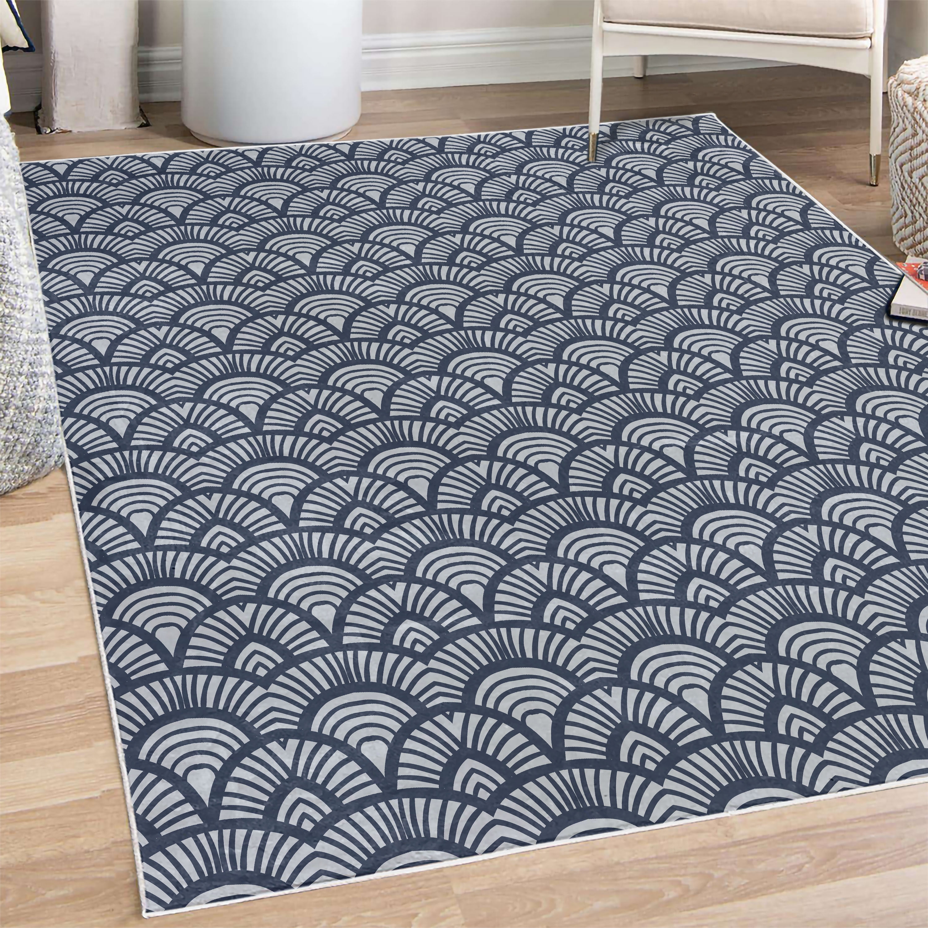 Japanese Art Decorative Rug, Fish Scale Inspired Vintage Hand Drawn ...