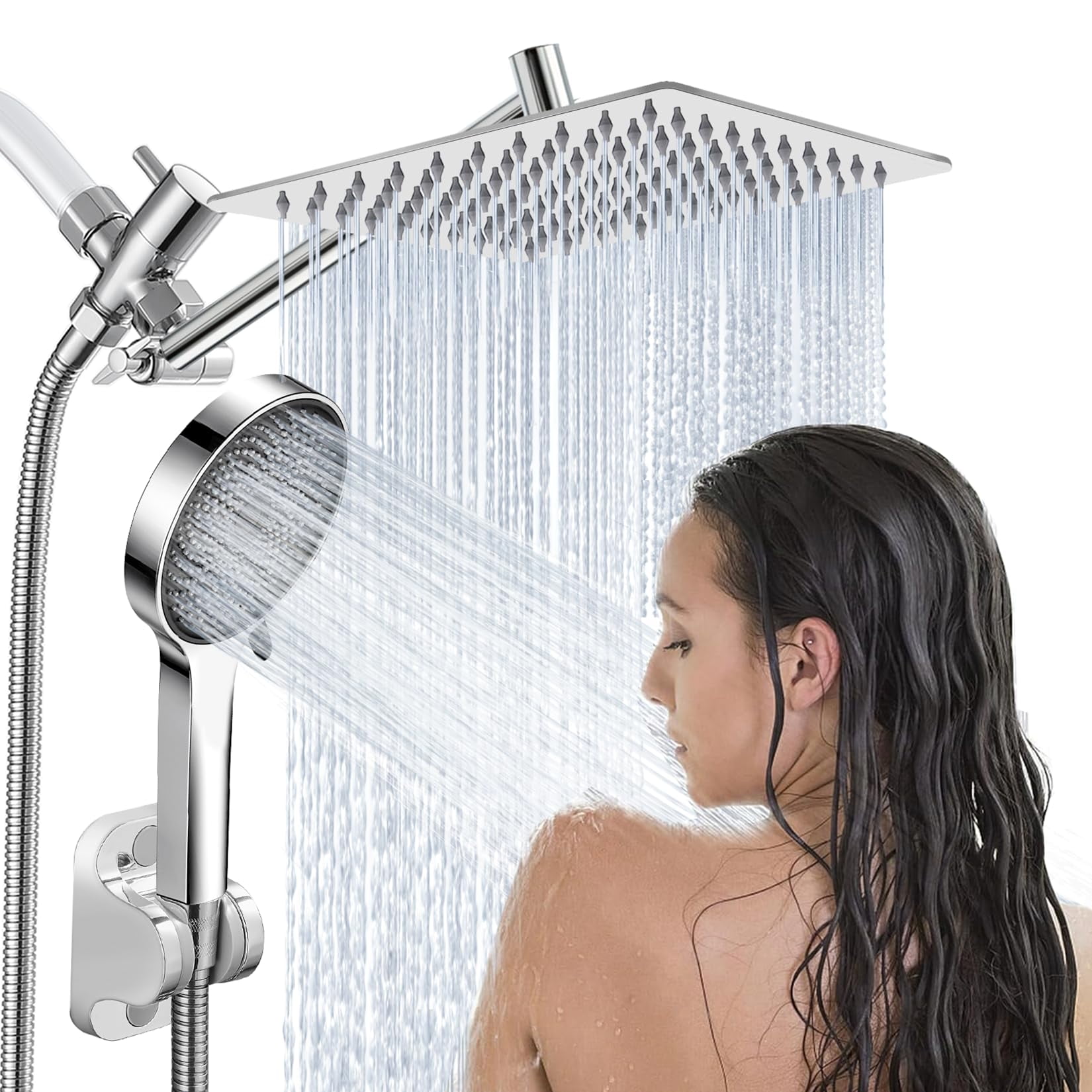 Cabezal de ducha tipo lluvia Ashwanth de 20 cm con combinación de ...