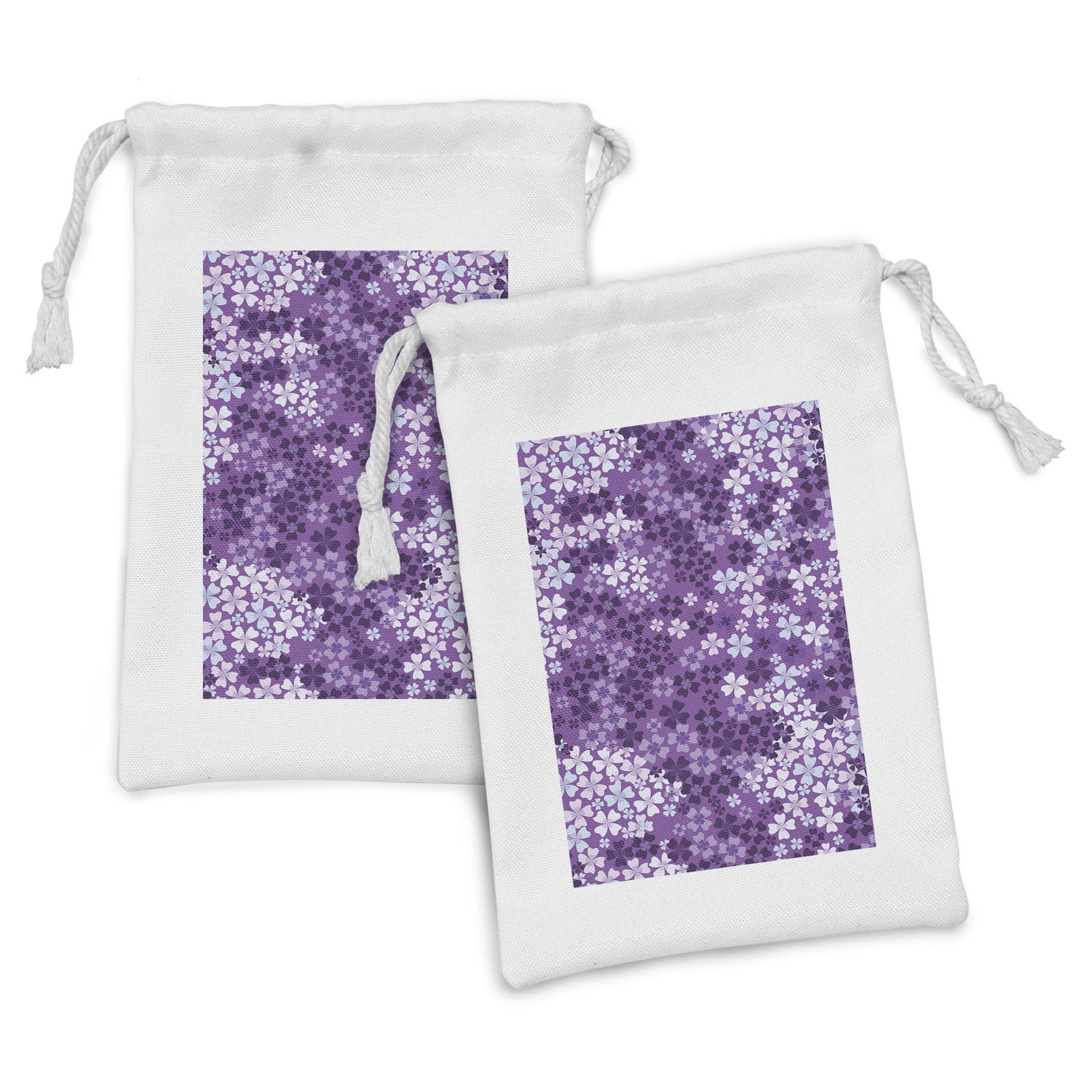 Flower Fabric Pouch Set of 2, Lilac Flowers Blossoms in Spring Romantic ...