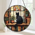 Black Cat Book Lover Window Suncatcher, Stained Glass Style Literary ...