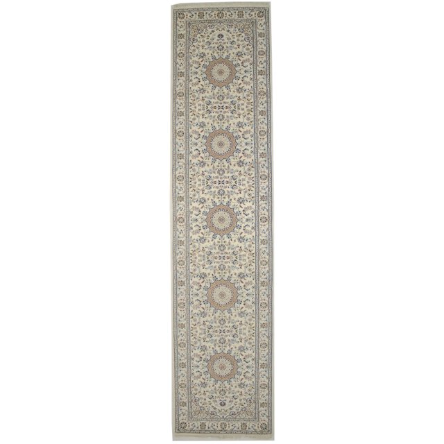 Cream Floral 3X12 Indo-Nain Oriental Runner Rug - Walmart.com