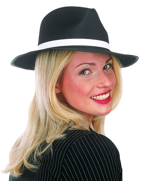 Roaring 20S Gangster Black White Hat Permafelt Fedora Costume Accessory ...