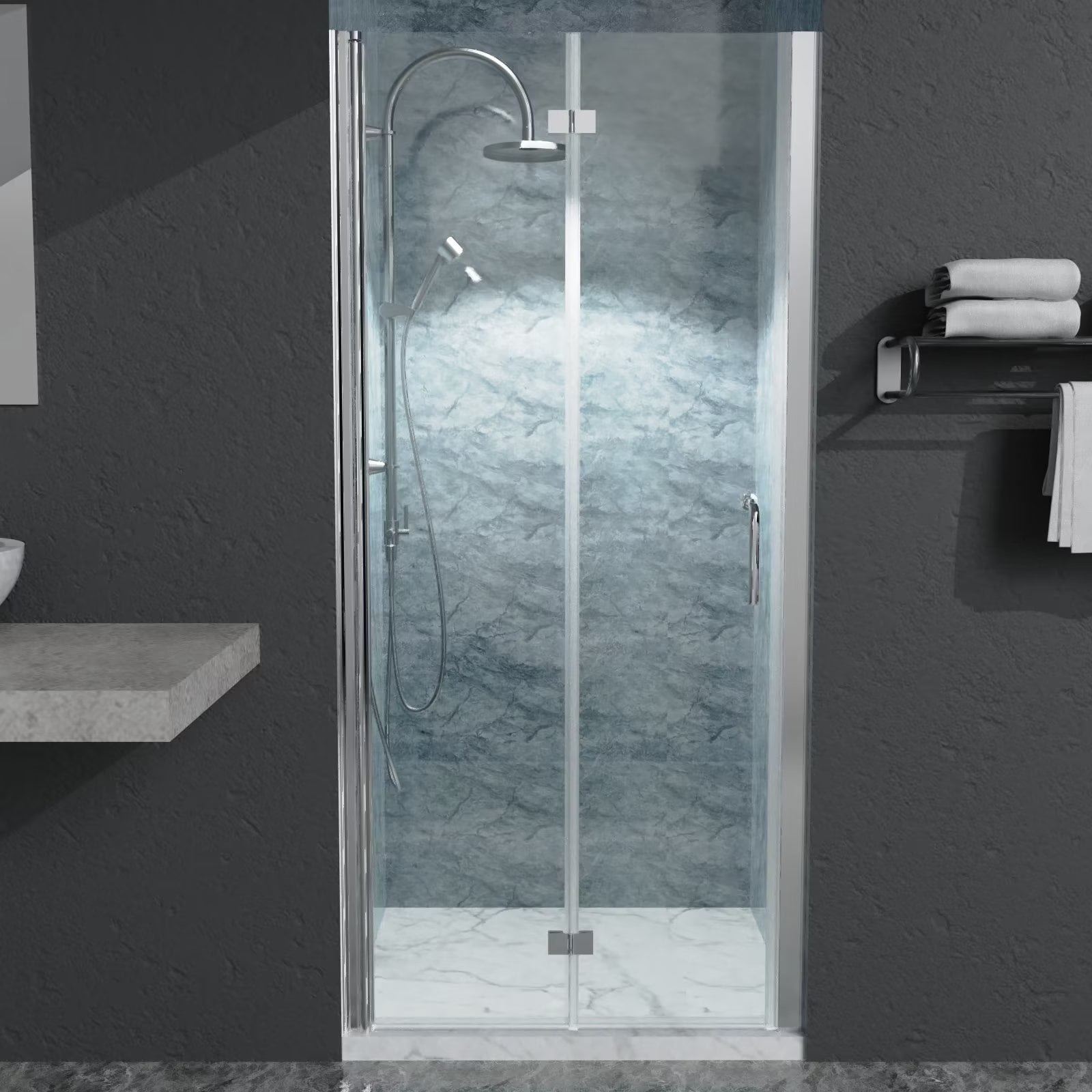 34" x 72" Bifold Glass Shower Door with Tempered Glass Folding Bathroom ...