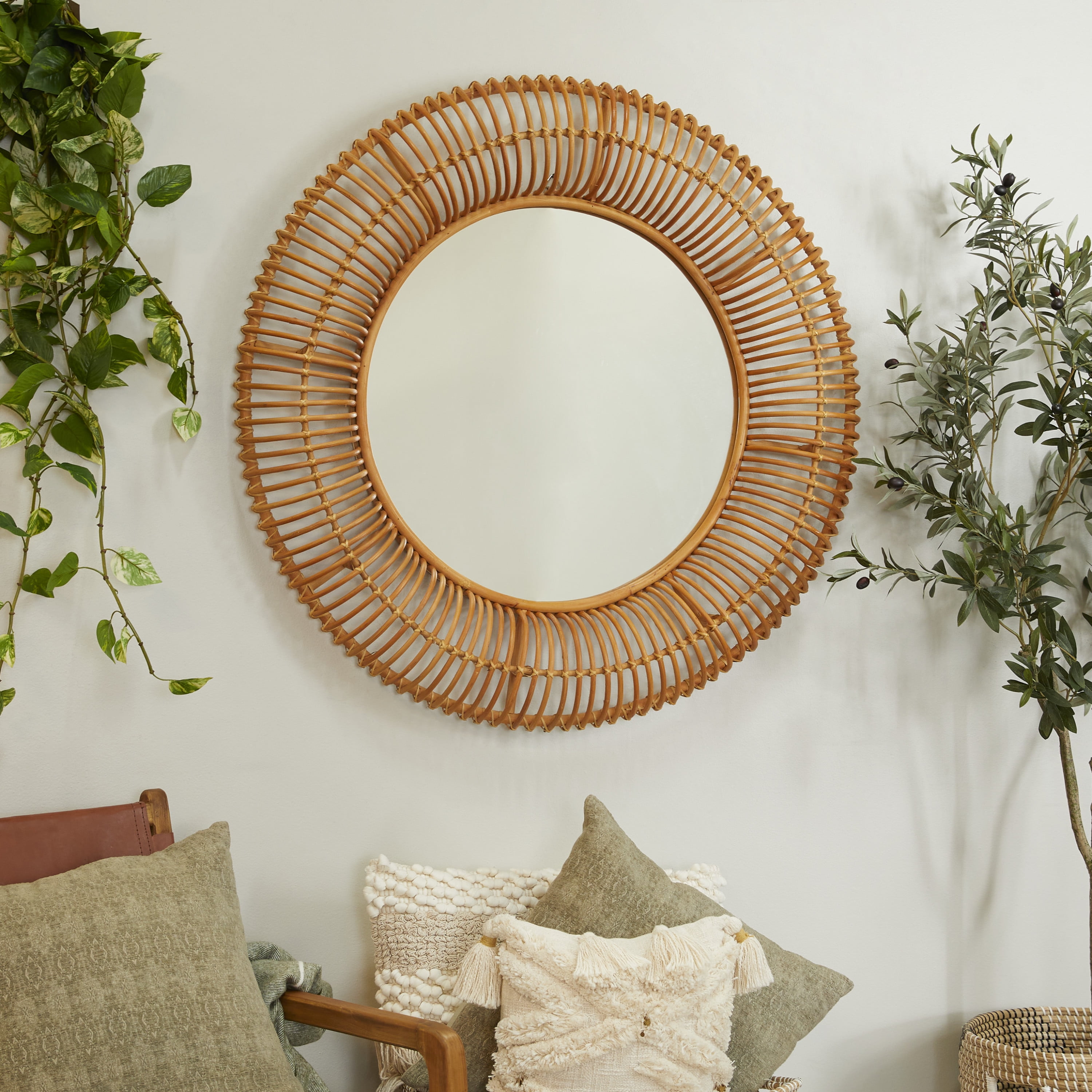 DecMode 39" x 39" Brown Handmade Woven Wall Mirror - Walmart.com