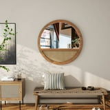24"Boho Round Natural Wood Rattan Wall Mirror Decor Art Decorative ...