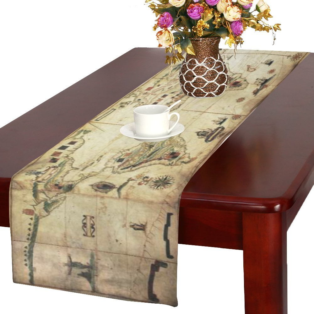 MYPOP Antique World Map Table Runner Placemat 16x72 inches, Vintage ...