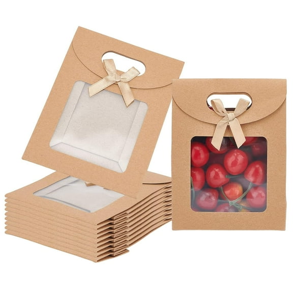 24 Pcs Gift Bag with Window 7.83x2.83x7.72 inch Stand Up Kraft Paper ...