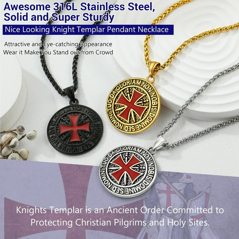 PROSTEEL Round Pendant Cross Necklace Black Plated Masonic Knight Templar Necklaces Stainless Steel for Men Son Father Vintage Jewelry