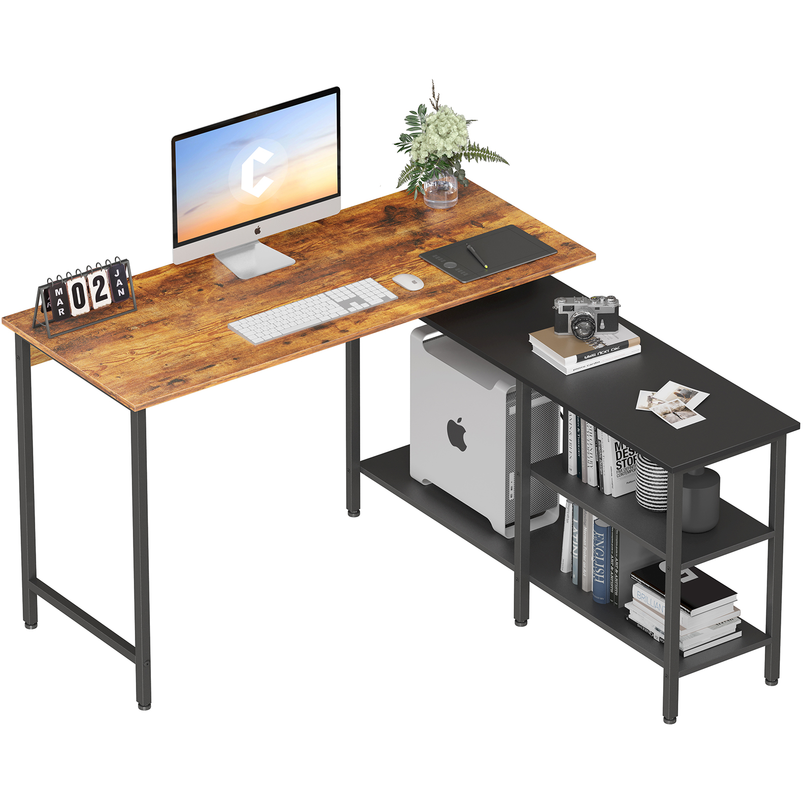 CubiCubi L-Shaped Computer Desk with Rotating Desktop and Storage ...