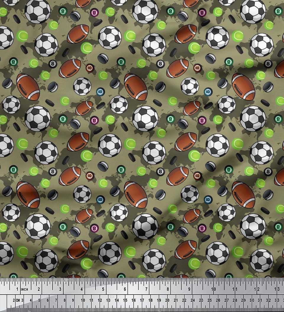 Soimoi Velvet Fabric Cricket Ball,Rugby & Football Sports Fabric Prints ...