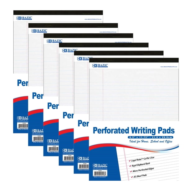BAZIC Perforated Writing Pad, 50 Sheets 8.5"x11.75", White, 6-Pack ...