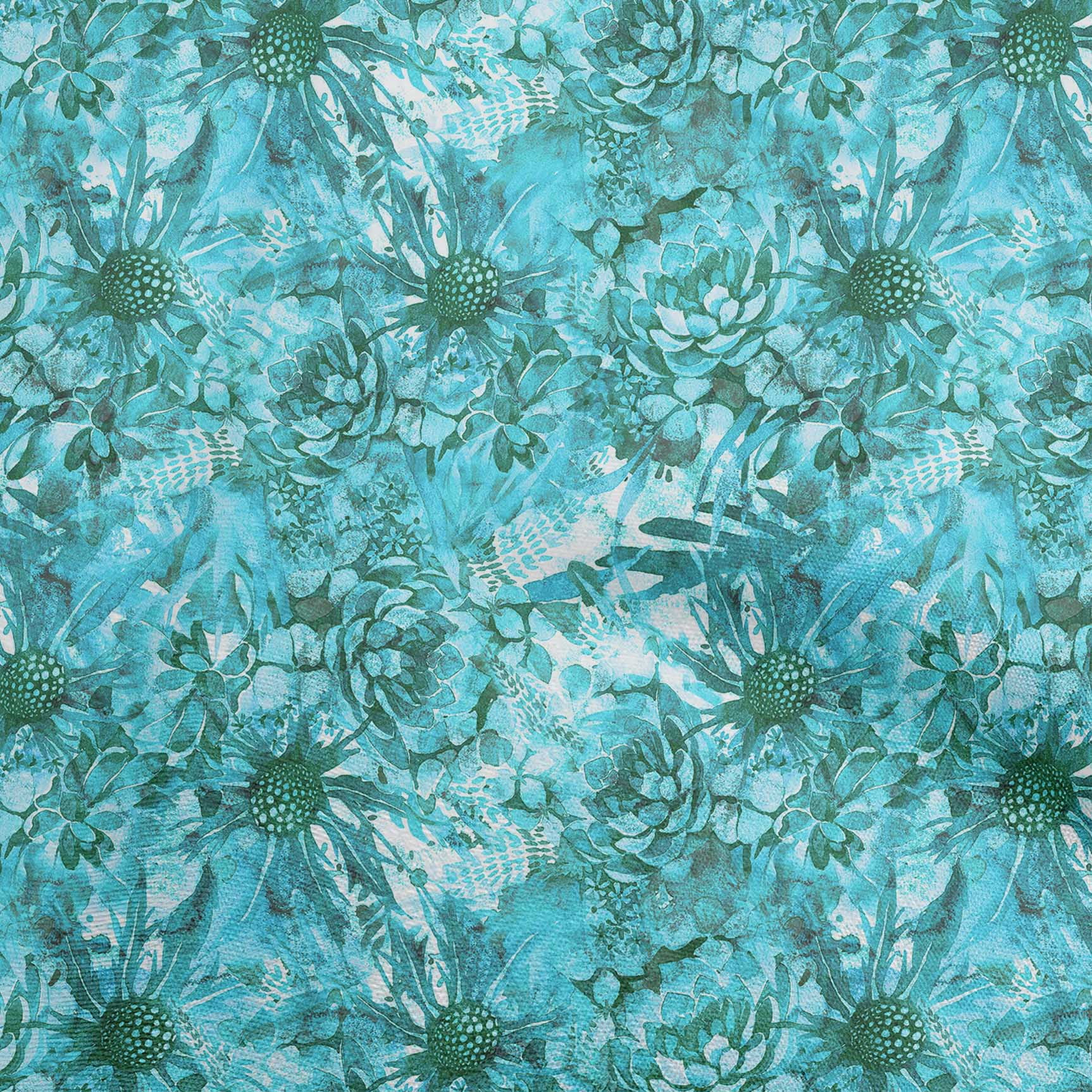oneOone Cotton Silk Turquoise Blue Fabric Abstract Floral Fabric For ...