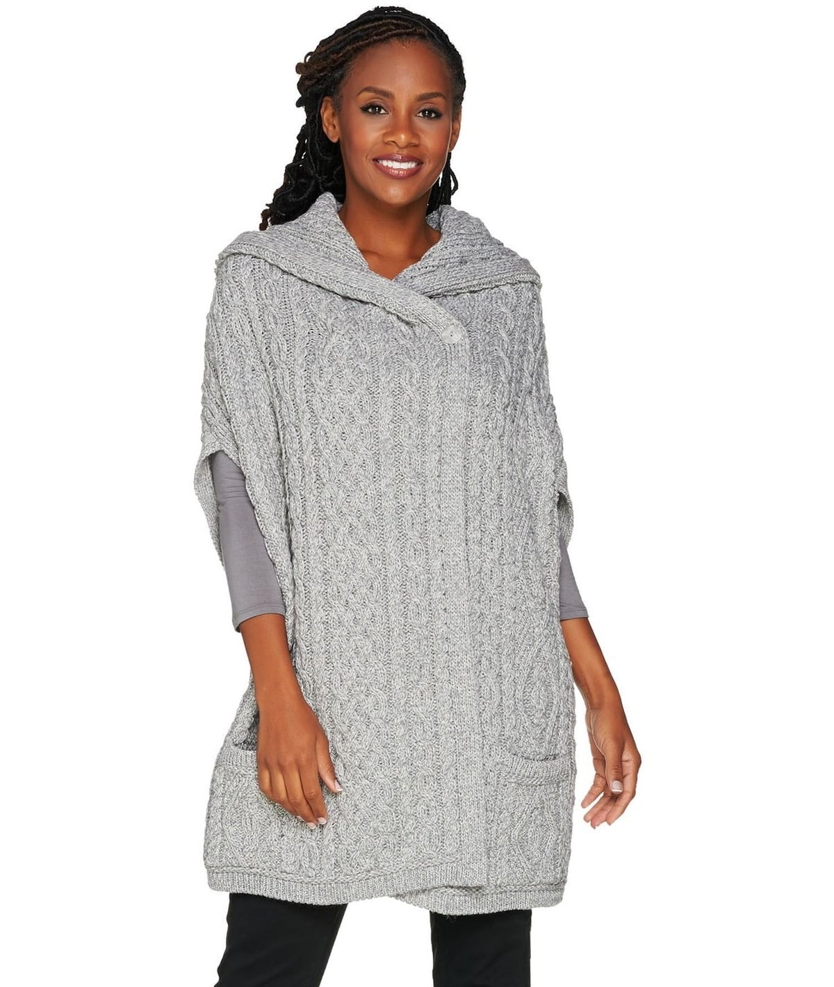 Aran Craft Merino Wool Drop Shoulder Vest Hood A284413 - Walmart.com