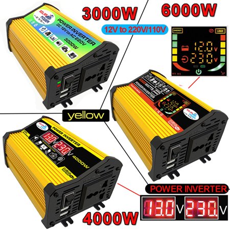 New Sale! Car Conversion Inverter LED Display Dual USB Yellow 6000W ...