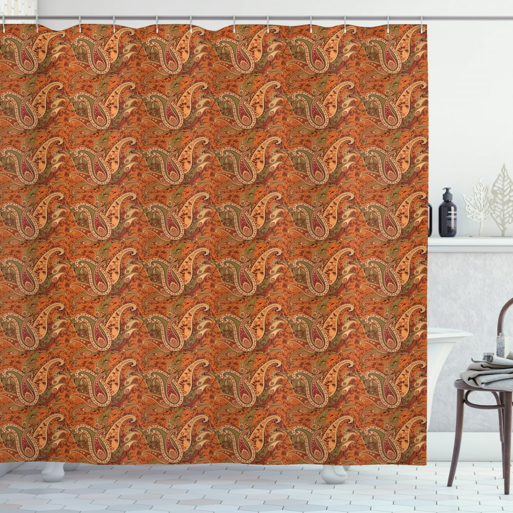 Orange Shower Curtain, Traditional Old Fashioned Paisley Pattern Floral ...