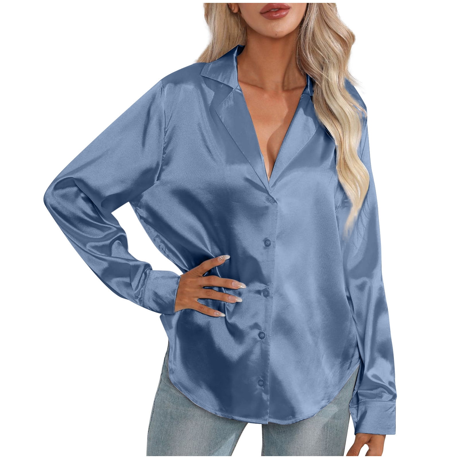 Click here for Aherbiu Long Sleeve Shirts For Women Satin Button... prices