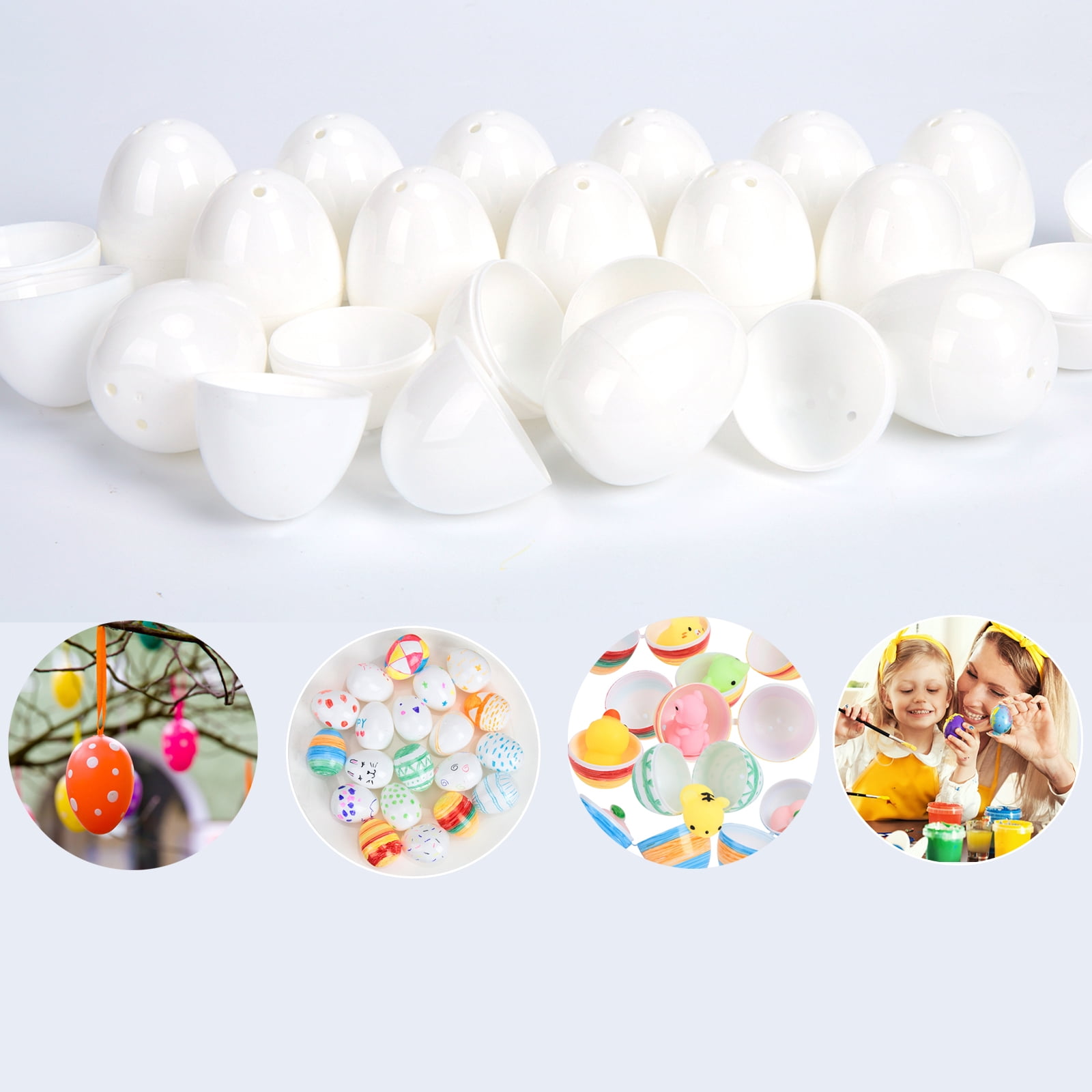 50 PACK Blank Easter Eggs Empty Plastic Fillable DIY White Easter Eggs ...