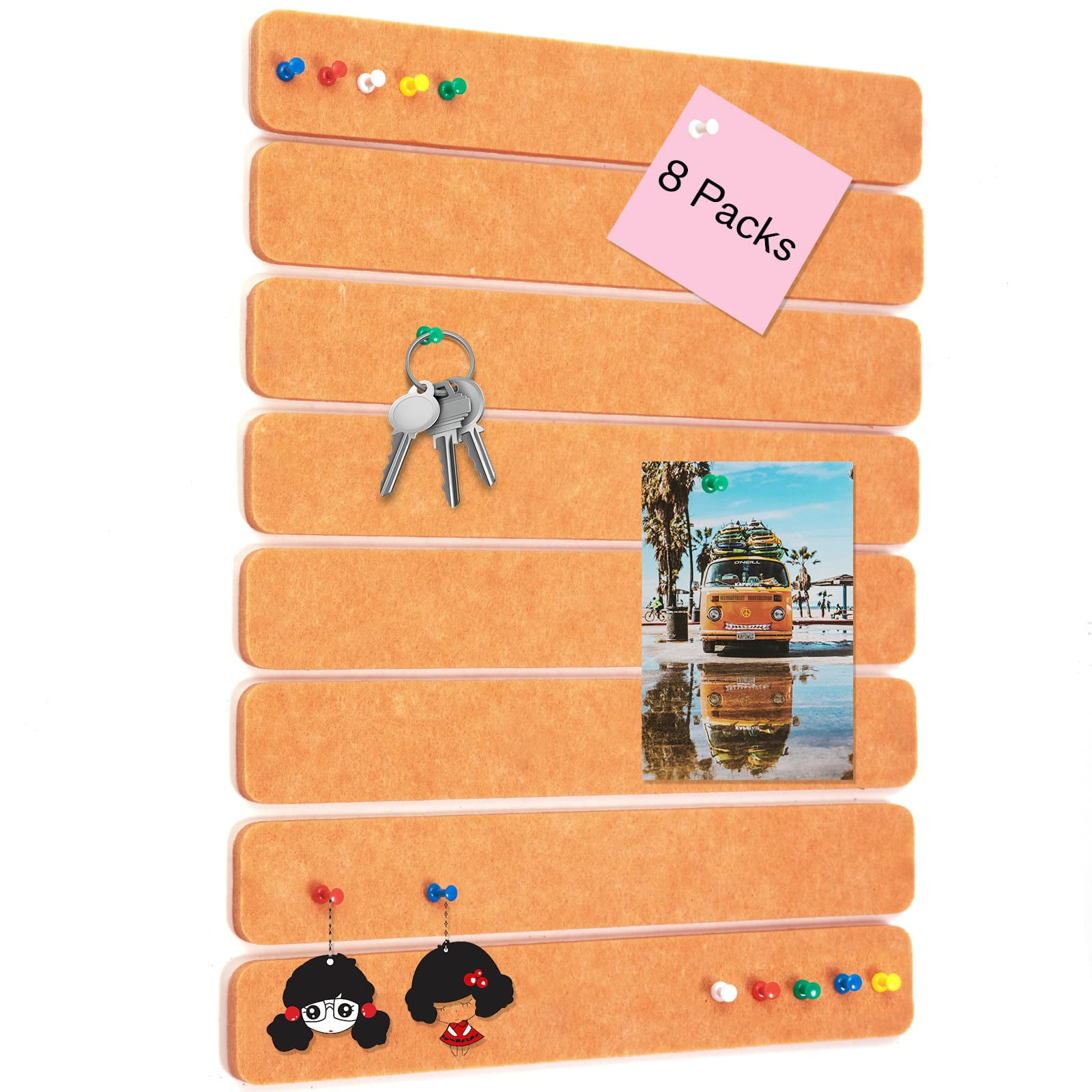 8 Packs Felt Pin Board Bar Strips Bulletin Board for Bedrooms Offices ...