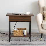 Flip Top Table with Built-In Outlets, End Table with Storage, Walnut ...