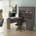 Bestar Innova Plus L Shaped Wood Computer Desk with Hutch in Bark Gray ...
