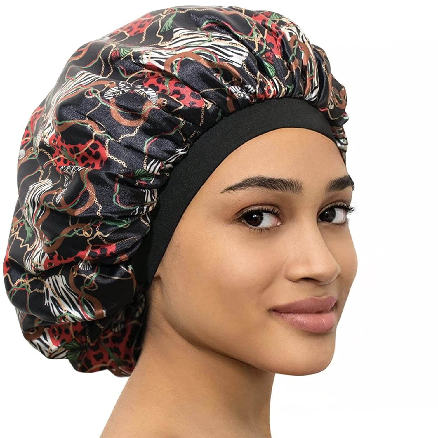 Satin Bonnet Adjustable Sleeping Silk Bonnet Black Women Men Double ...