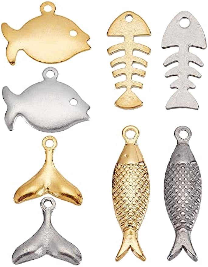 1 Box 32Pcs Fish Charms Stainless Steel Fish Charm Fish Tail Mermaid ...