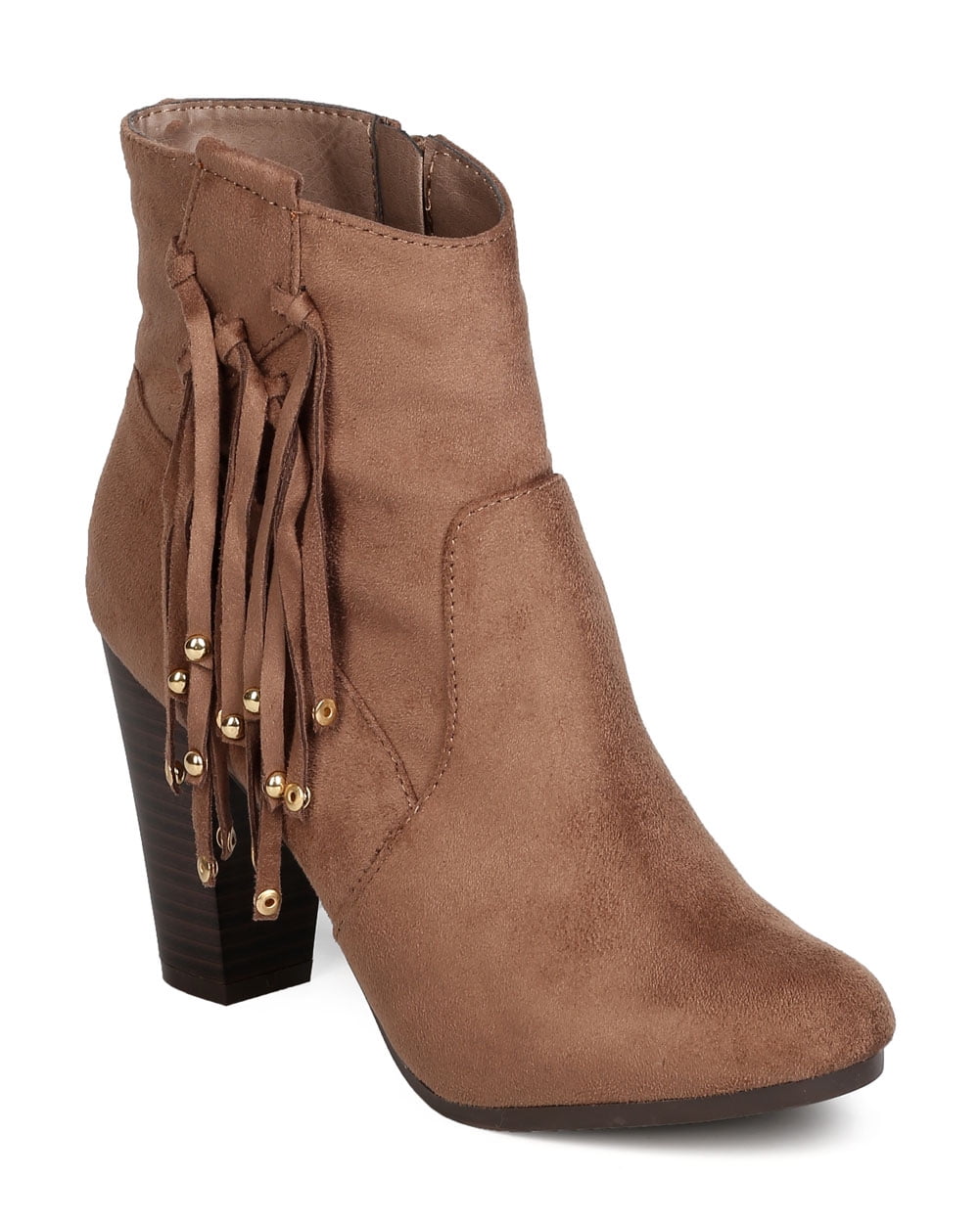 New Women Breckelles Gina-32 Faux Suede Falling Fringe Chunky Heel ...