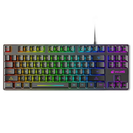 Wired LED Backlit Keyboard 87-Key PC Mechanical Lighted Keyboards Black ...