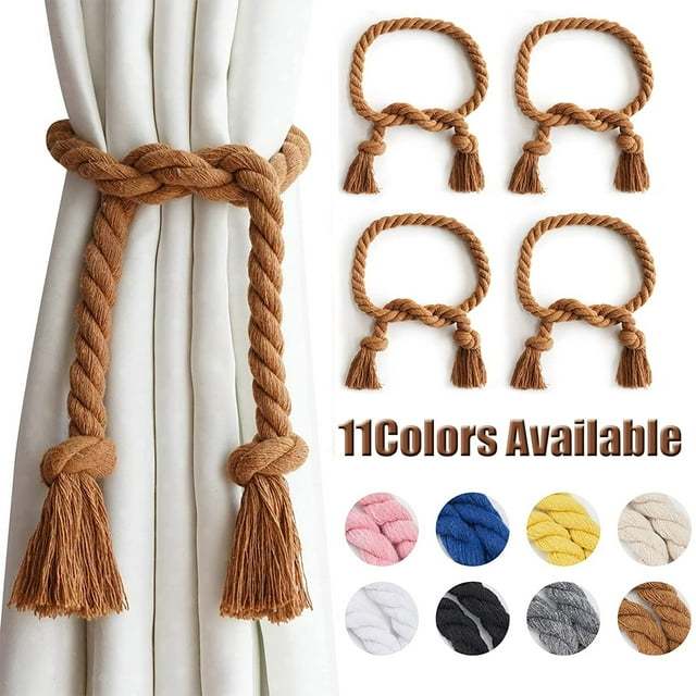 4PCS Rope Curtain Tiebacks, Natural Cotton Woven Curtain Holdback ...